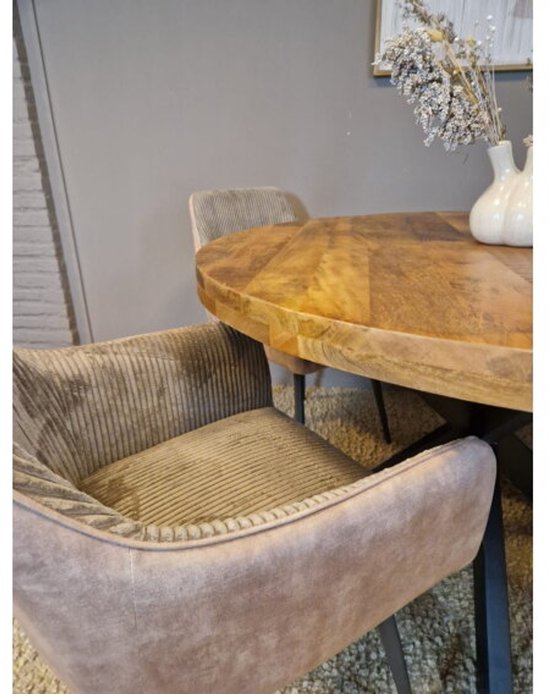 Combideal eetkamerset: ronde eettafel Mangohout 120 cm met 4 Kreta ...