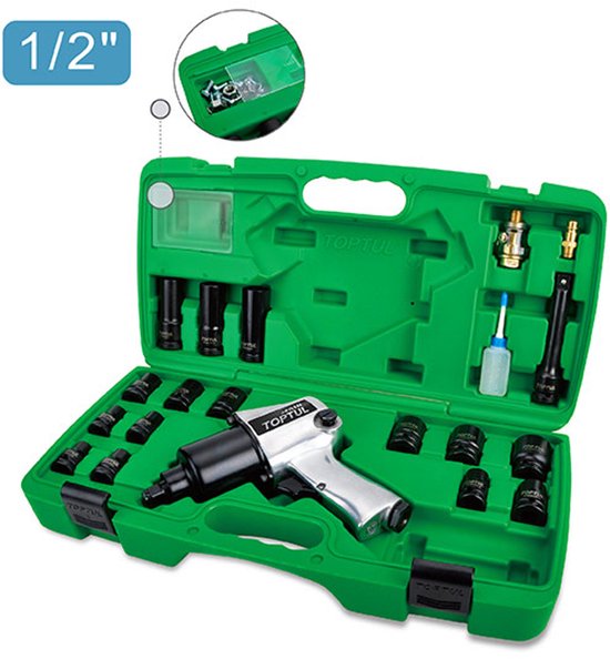 Pneumatische Slagmoersleutel Set 20 Delig Toptul Cr Mo Doppen Bol