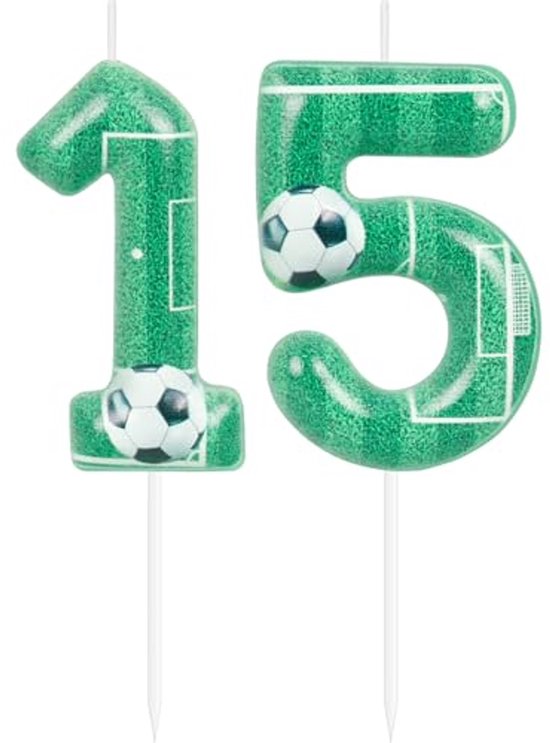 Voetbal Verjaardagskaarsen - Getal 15 - Groene Taartdecoratie voor ...