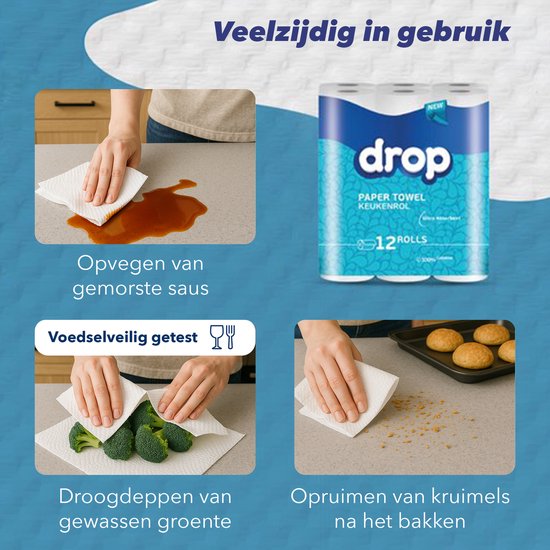 DROP Super Keukenrol - 3x12 Keukenrollen - Ultra absorberend ...