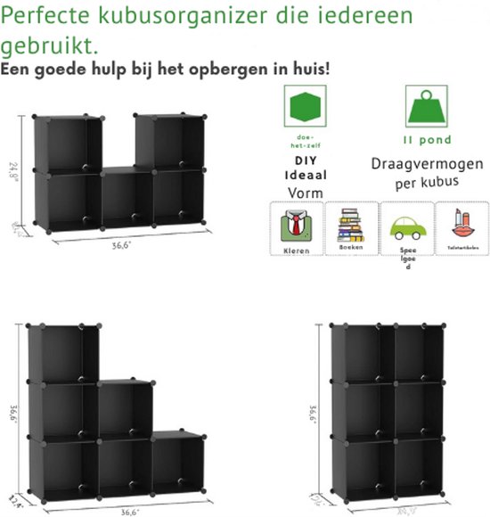 Opbergkast Cube Organizer – 6-Vaks Modulaire Kast – DIY Plastic ...