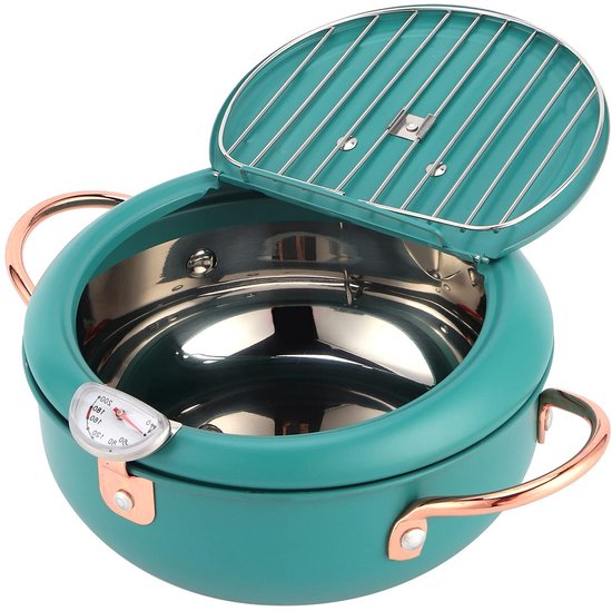 Tempura Deep Frying Pan with Thermometer and Oil Collection Rack ...