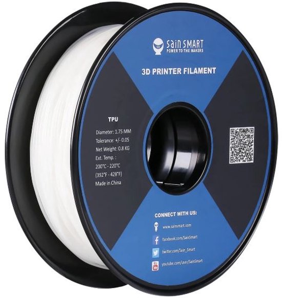 SainSmart TPU Filament 1.75mm 0.8kg - WIT | bol