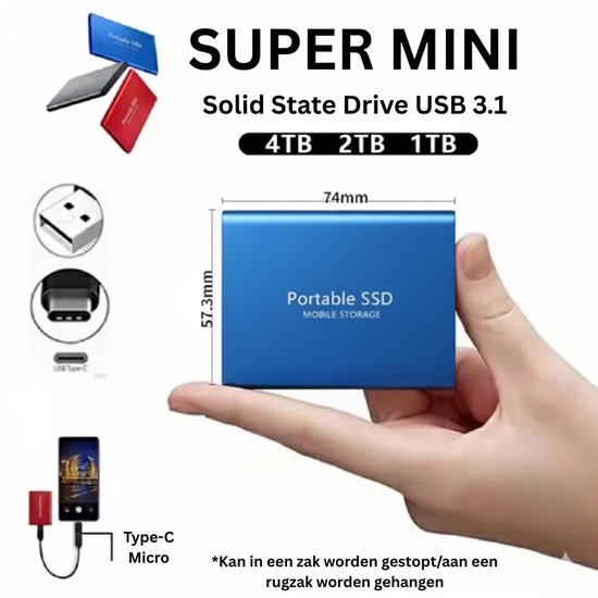 Externe Flashdrive - Harde Schijf - 2 TB - SSD - Blauw | bol