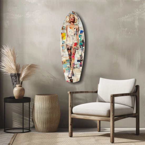Glasschilderij in Surfplank Vorm – Marilyn Monroe in Vintage Badpak ...