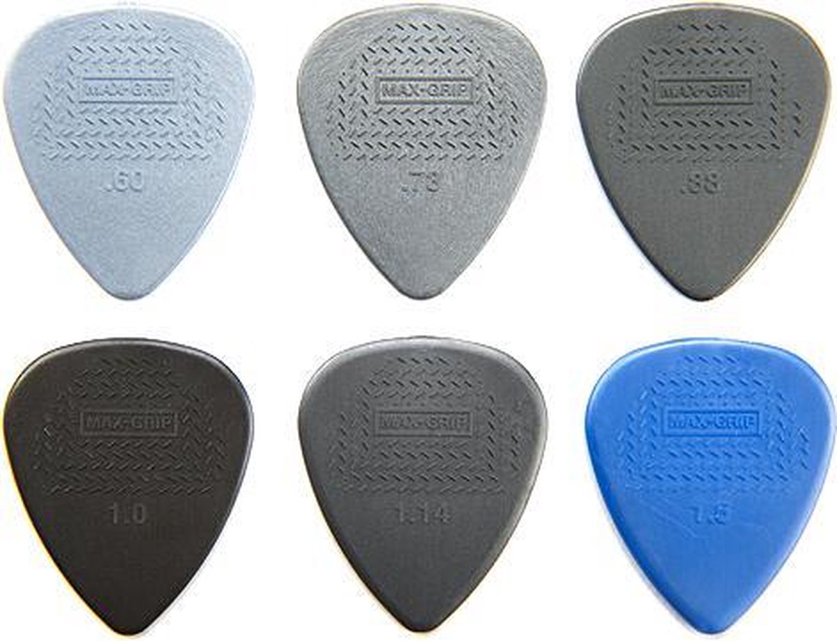 Dunlop Max-Grip Nylon Standaard Plectrum SET 0.60mm-1.50mm 6-pack | bol.com