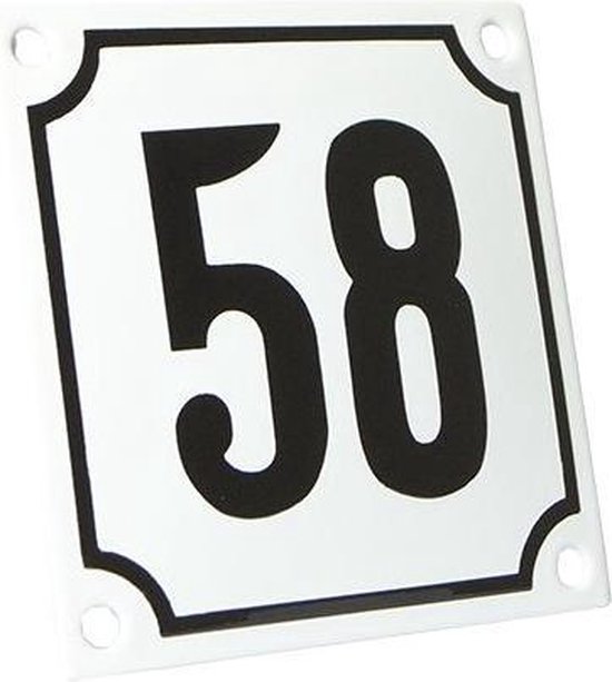 Emaille huisnummer wit/zwart nr. 58 10x10cm | bol