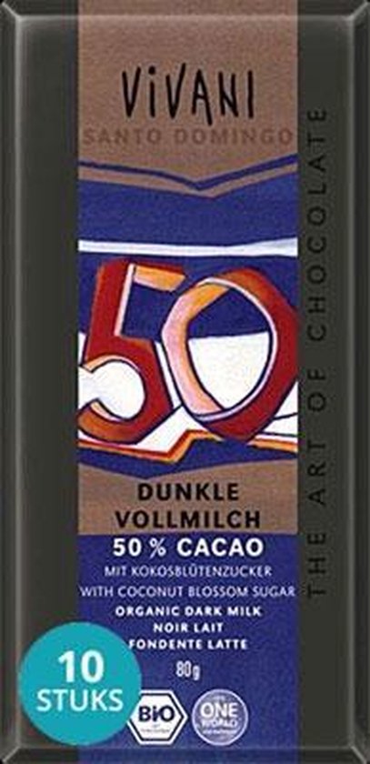 Vivani Chocoladereep Donkere Melkchocolade 50% Cacao 10 x 80GR - Voordeelverpakking | bol
