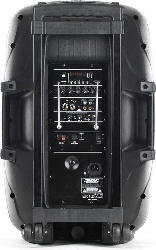 QTX QD12PA MOBIELE BLUETOOTH PA LUIDSPREKER BOX ACCU TROLLEY USB/SD/VHF ...