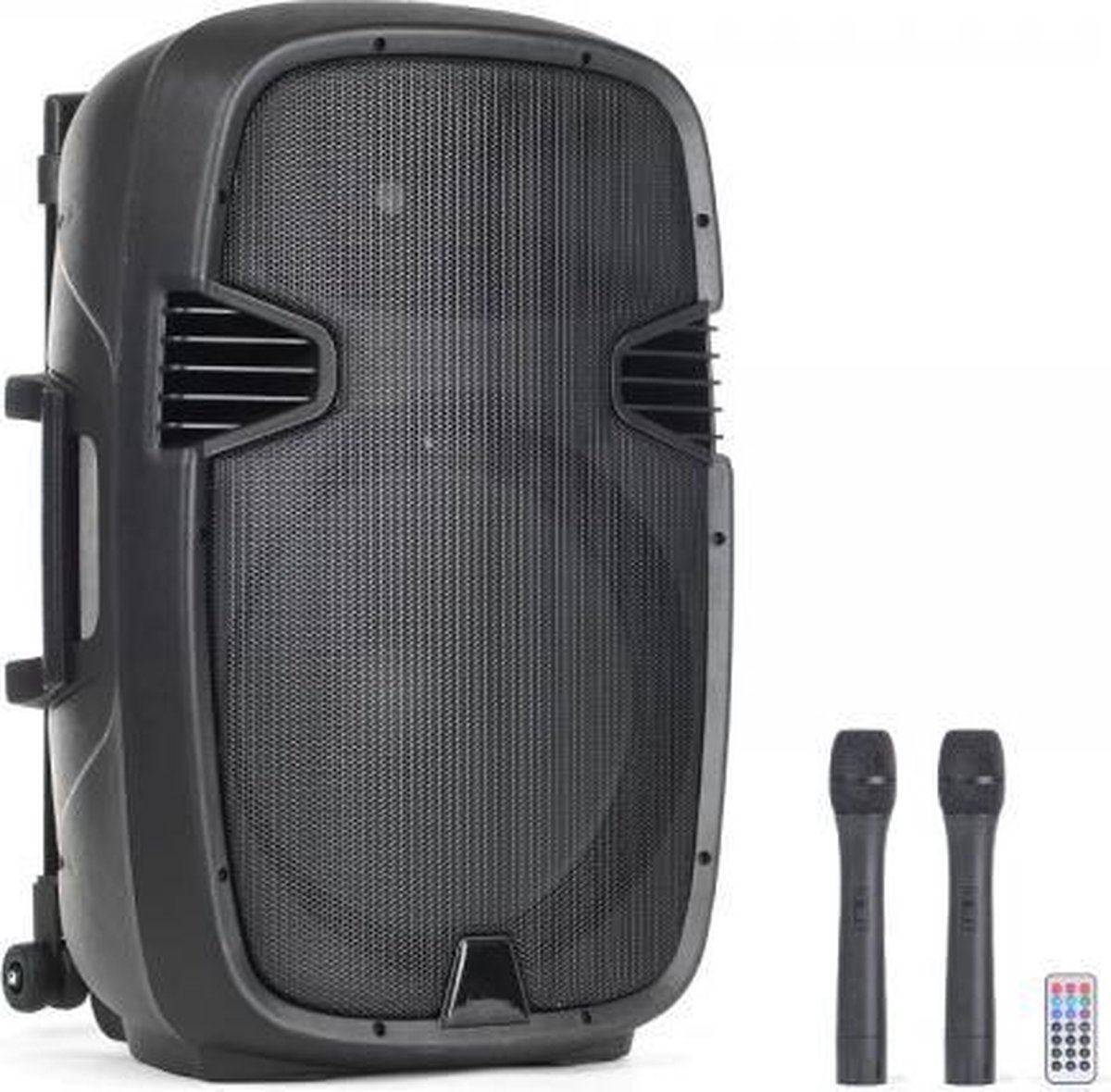 QTX QD12PA MOBIELE BLUETOOTH PA LUIDSPREKER BOX ACCU TROLLEY USB/SD/VHF ...