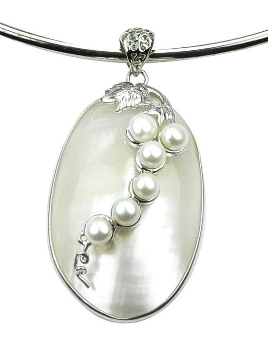 Zoetwater parelketting Shell Pearl Grape - echte parels - wit - zilver ...