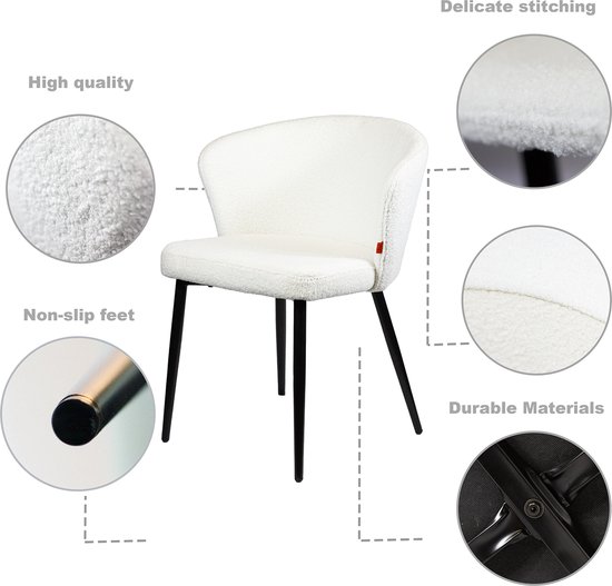 Lina Teddy Eetkamerstoel Everest - Set van 2 Crème - Woonkamerstoel | bol