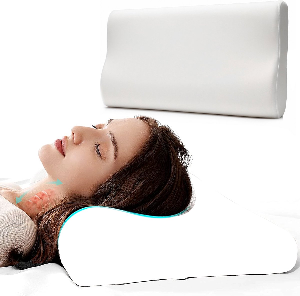 Orthopedisch hoofdkussen Tegen Nek- en rugklachten – Memory foam – 60 x 31 x 7-11 cm –... | bol