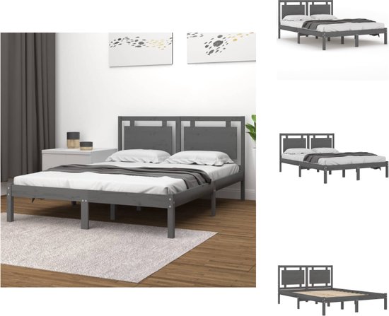 vidaXL Bedframe - Classic Grey - 195.5 x 145.5 x 31 cm - Solid Pine ...