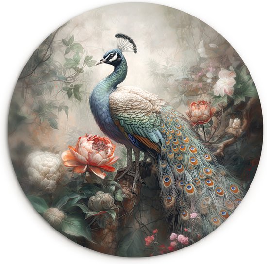 WallCircle® Wandcirkel 30x30 cm - Muurcirkel Pauw - Pauwenveren - Vogel ...