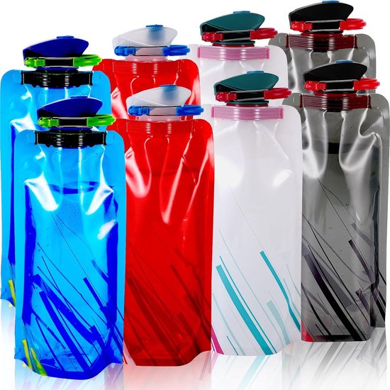 Set van 8 opvouwbare waterflessen, 700 ml opvouwbare drinkfles ...