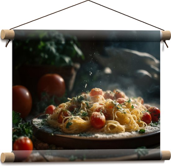 Textielposter - Spaghetti - Tomaten - Kaas - Eten - Bord - 40x30 cm ...