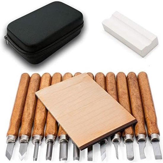 Houtsnijset - Houtsnijden - Houtsnijmes - Lepelmes Set 12 stuks met Tas ...