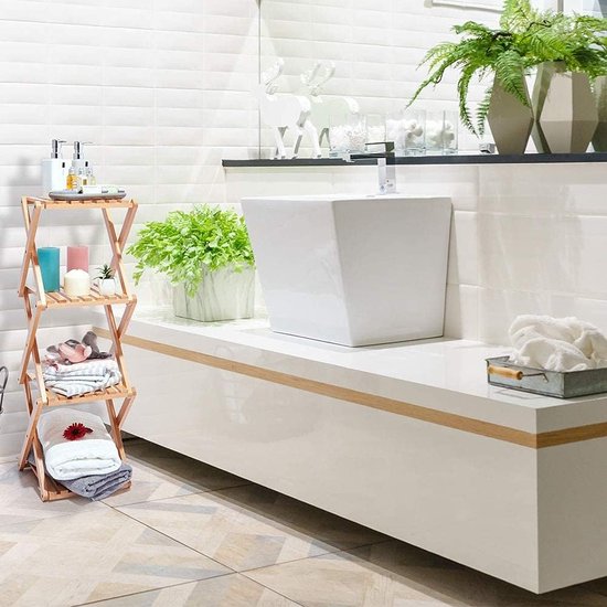 Opvouwbaar badkamerrek, 4 planken, opbergorganizer van hout, smal ...