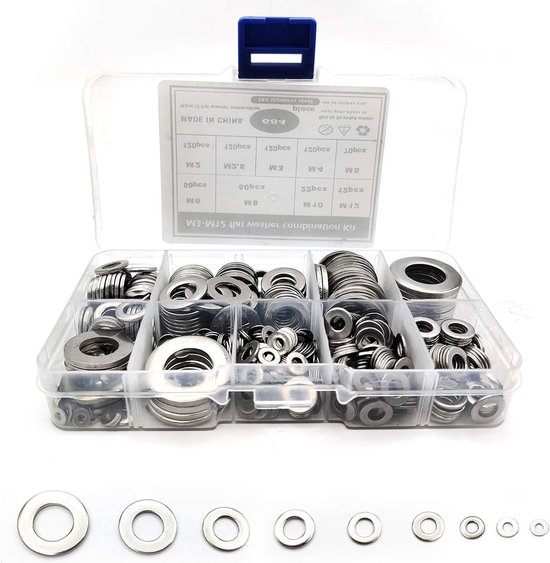 684 Set van vlakke ringen, sluitringen assortimentsset, platte en ...