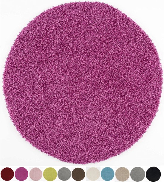 Balais Shaggy Plus Rond Effen Hoogpolig Vloerkleed Tapijt Roze- 200 CM ...