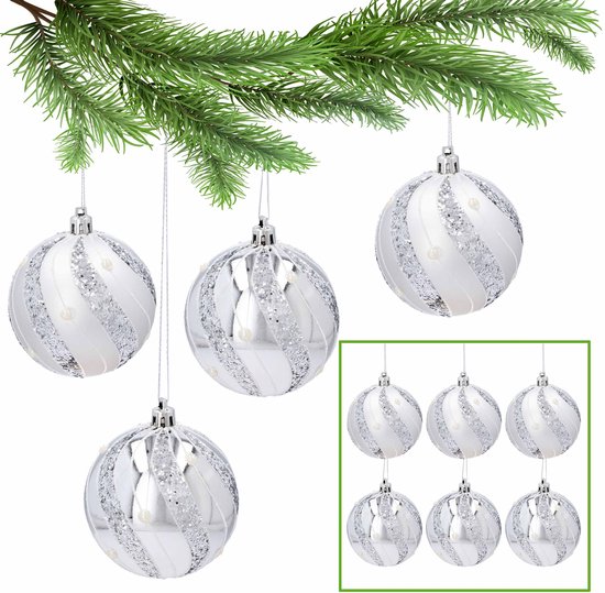 Kunststof kerstballen met glitters 8cm, set zilveren kerstballen,... | bol