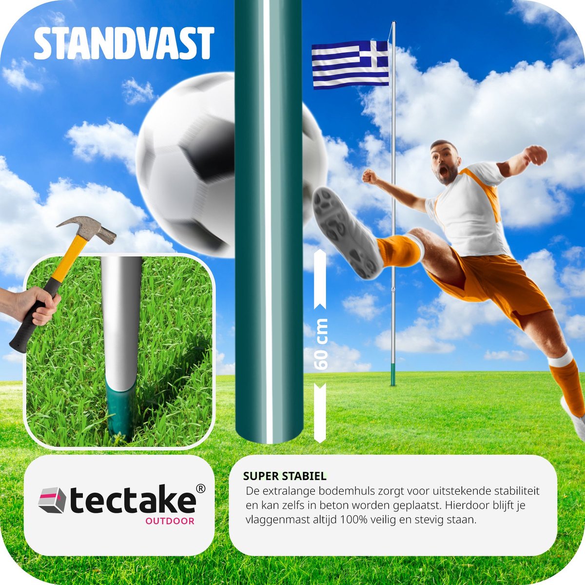 Vlaggenmast in hoogte verstelbaar - aluminium - incl. vlag Griekenland - max. hoogte... | bol