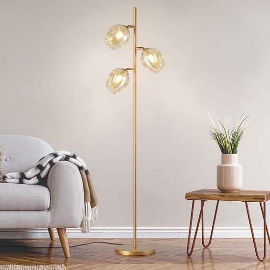 Staande lamp goud met amber glas - Melissa | bol