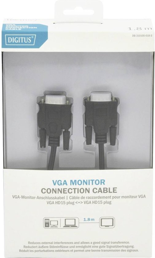 Digitus DB-310100-018-S VGA-kabel VGA Aansluitkabel VGA-stekker 15 ...