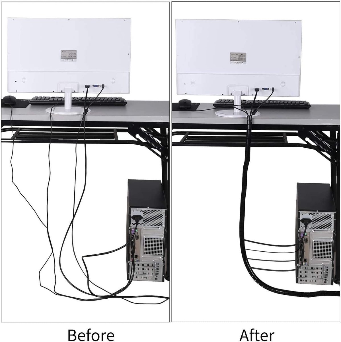 2 m kabelslang, zwart, flexibele kabelgoot cord-organizer, kabelhoes ...