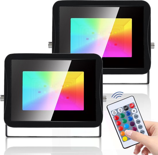 2x RGB-schijnwerper LED Floodlight LED schijnwerper Waterdicht ...
