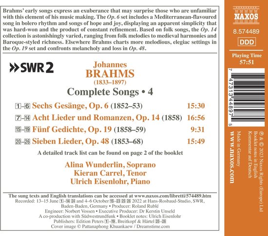Alina Wunderlin, Kieran Carrel, Ulrich Eisenlohr - Brahms: Complete ...