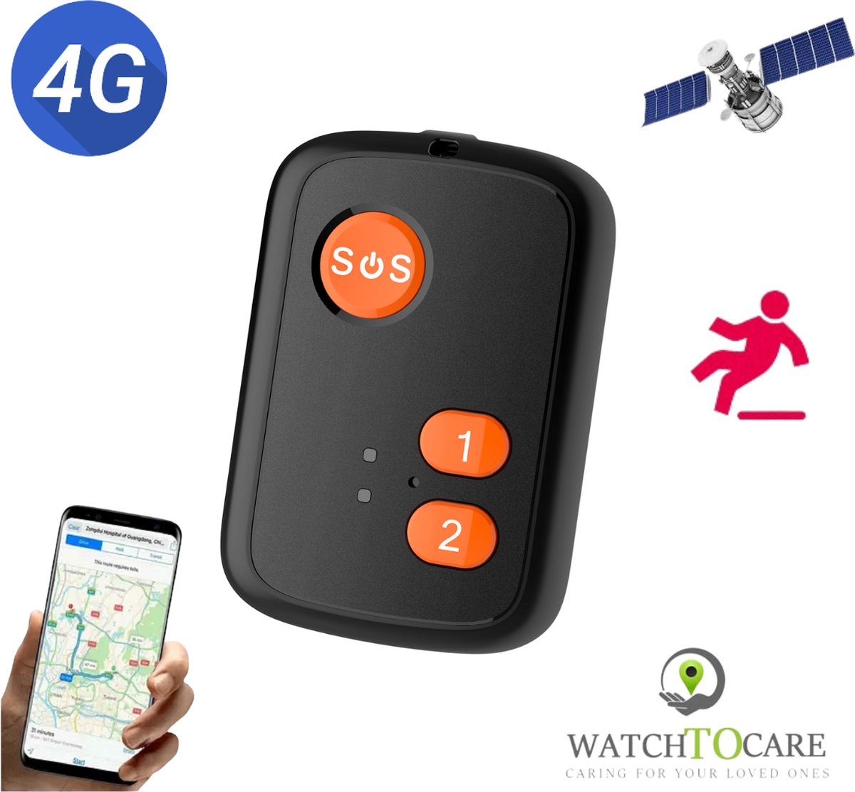 WatchToCare WTC 24 S - GPS Alarmknop Senioren - SOS knop - Noodknop ...