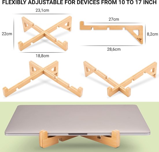 Laptopstandaard van bamboe, draagbare laptopstandaard voor 10-17 inch ...