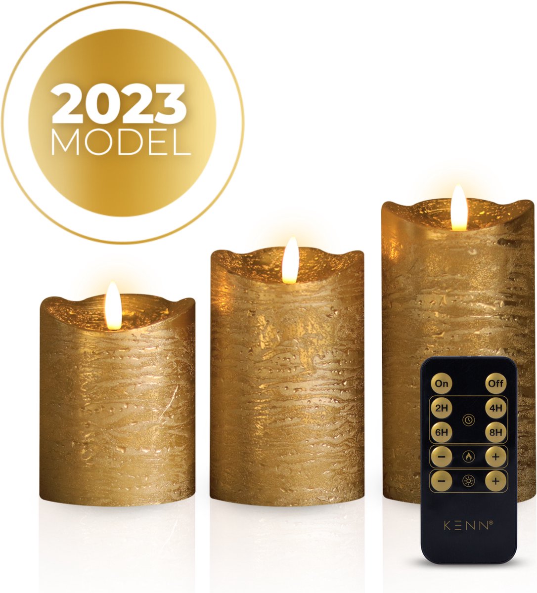 KENN® 3D Oplaadbare LED Kaarsen - Goud - 3 Maten - Inclusief ...