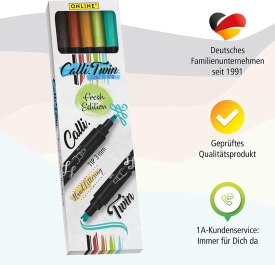 Calli.Twin Fresh, Double Line pen, set van 5 handletterpennen, stiften ...