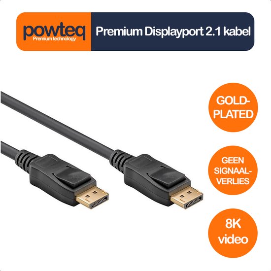 Powteq premium - Displayport 2.1 kabel - 1 meter - Gold-plated - 4K video 240 Hz | bol