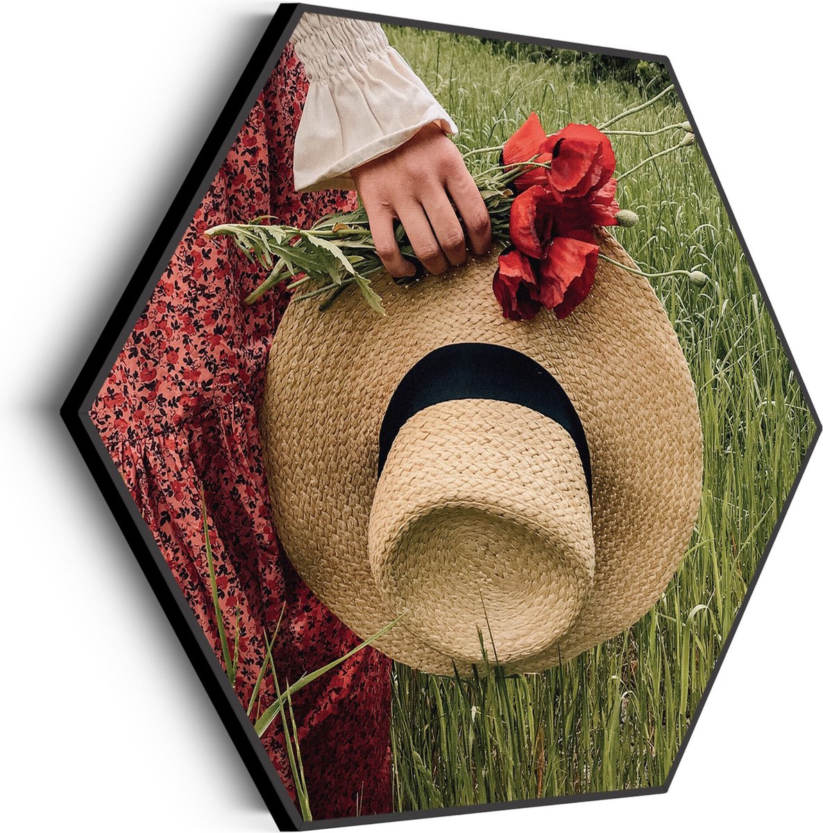 Akoestisch Schilderij Vrouw Met Rode Roos Hexagon Basic M (60 X 52 CM ...
