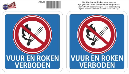 Vuur en Roken verboden sticker set van 2 stuks. | bol