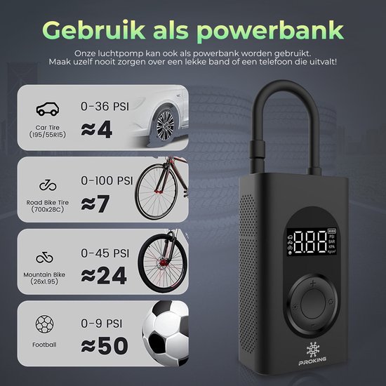 PROKING Elektrische Pomp | Draadloze Compressor -Fietspomp - Autopomp - Bandenpomp -... | bol