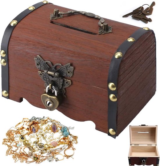 Vintage Wooden Treasure Chest with Lock, Wooden Storage Treasure Chest ...