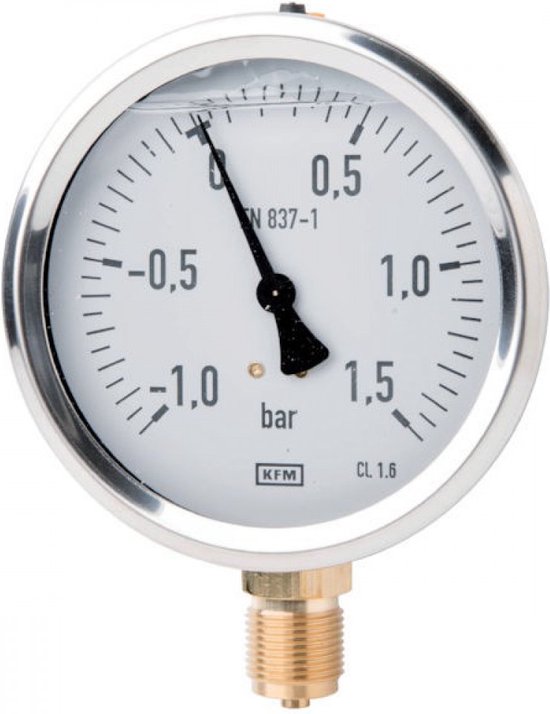 Manometer glycerine gevuld rvs. kast 63 mm. 0 - 16 bar 1/4" messing ...