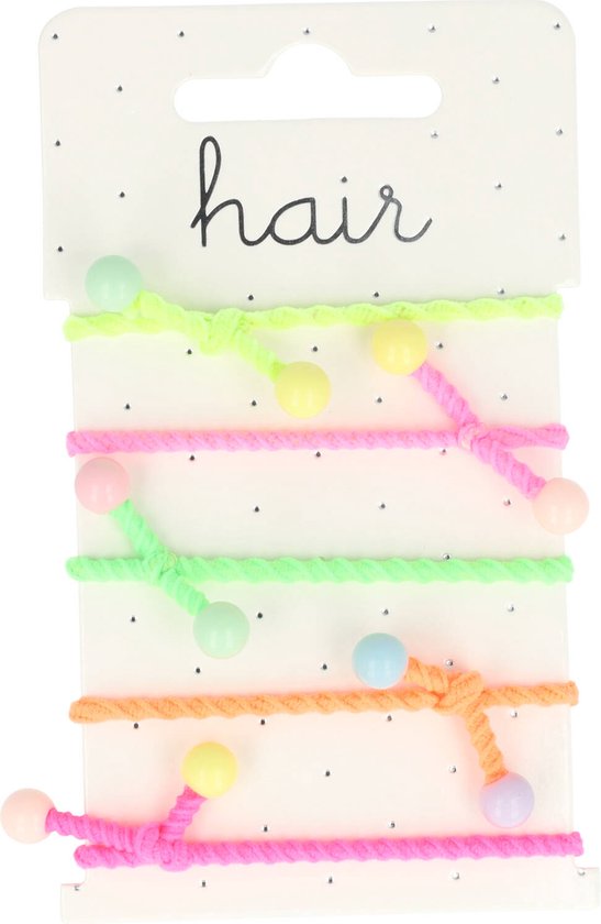 Haarelastieken Ribbel Knoop Kraal Klein 5 Stuks Neon Roze Geel Groen ...
