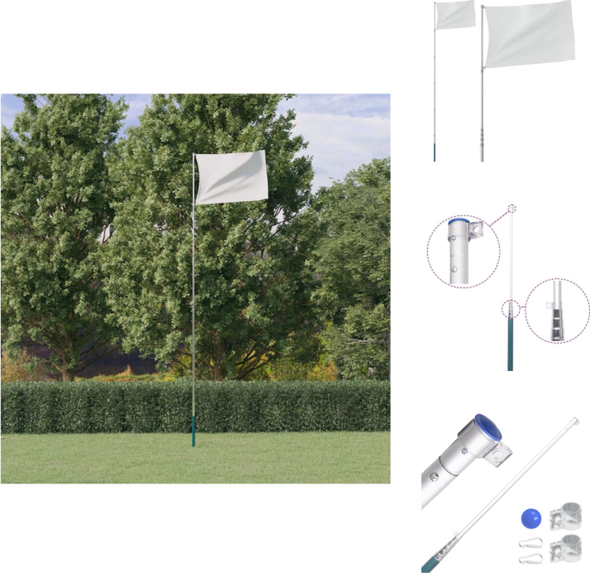 vidaXL Telescopische Vlaggenmast - 5.55m - Aluminium - Vlag | bol
