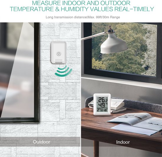 Thermometer hygrometer, voor binnen en buiten, digitale temperatuur- en ...