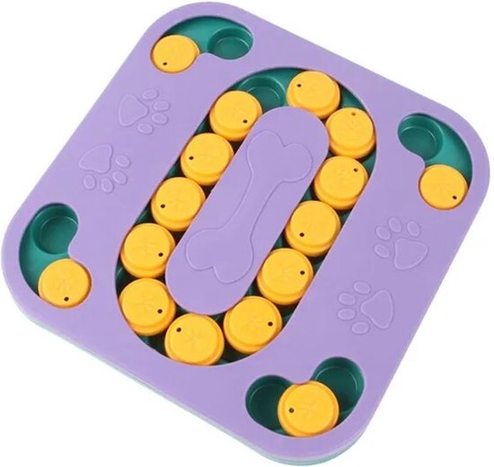 Hondenpuzzel lila met groen en geel slowfeeder - hond - kat - huisdier ...
