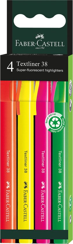 Faber-Castell tekstmarker 38 - etui 4 stuks - FC-157774 | bol