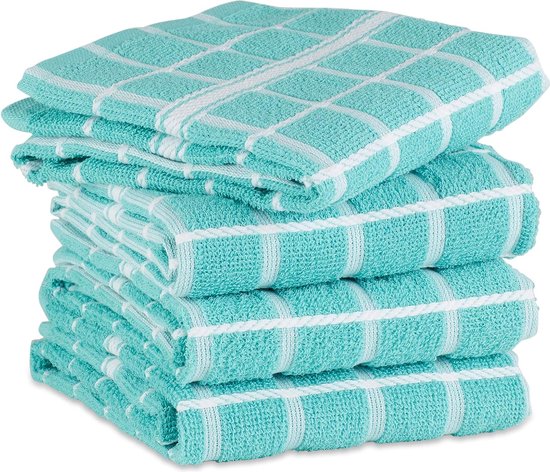 Windowpane Vaatdoek Set, Katoen, Aqua, 16x26 | bol