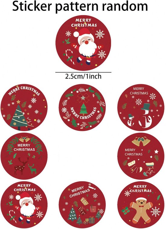 500 Stickers Kerst Op Een Rol - 2,5cm - Stickers Kerstmis - Label Kerst ...