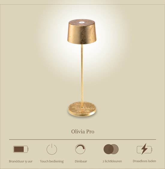 Zafferano Olivia Pro Tafellamp - Oplaadbare Buitenlamp Goud ...